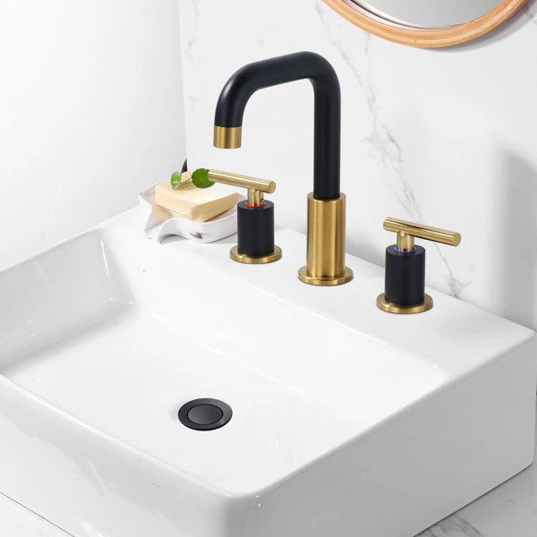 WOWOW 8 In. Widespread Bathroom Faucet, Double Handle Bathroom Sink Faucet with Pop-Up Drain ...